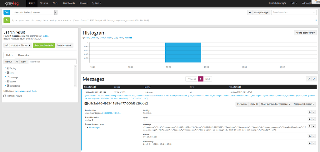 Sending logs to graylog using node-graylog2 (Node.js) - Development - Graylog Community