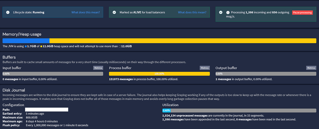 Proccess Buffer Full Slow Output Journaling Graylog Central Peer Support Graylog Community