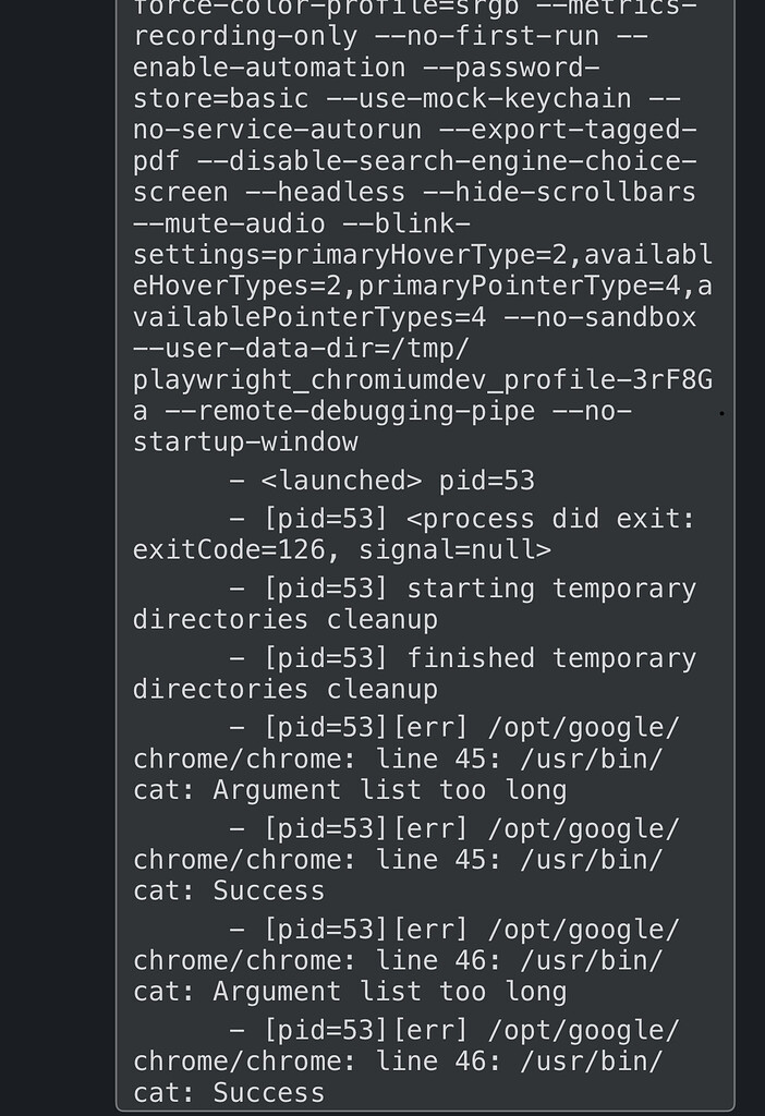 Getting Argument list too long while opening google chrome iniside pods ...