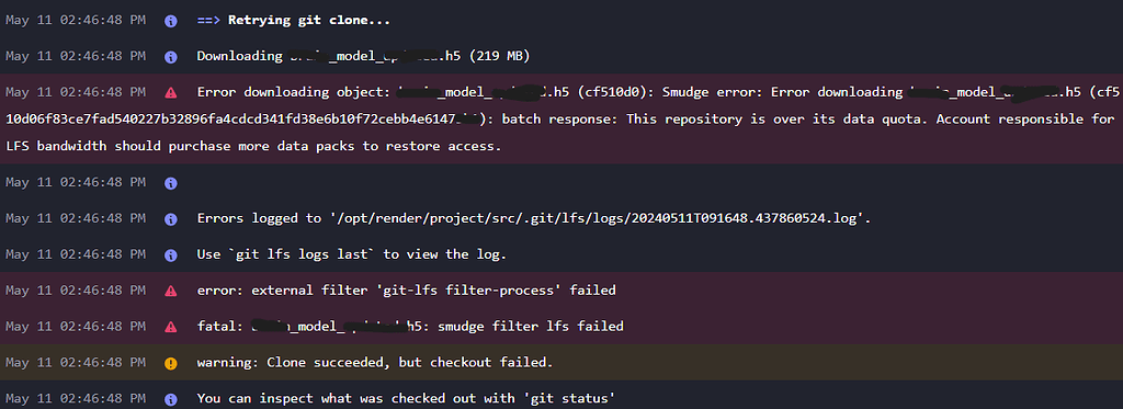 Batch response: This repository is over its data quota. Account responsible for LFS bandwidth ...