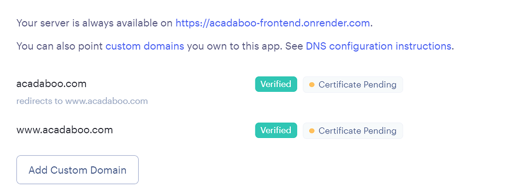 Custom Domains Certificate Pending - Render