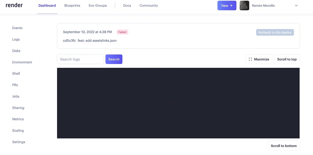 Deploys failing without logs - Render