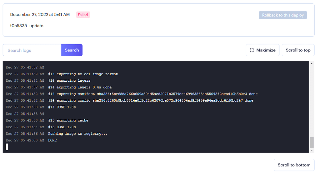 Build Fail After Successful Build, and Don't Execute Script - Render Build Fail After Successful Build, and Don't Execute Script - Render