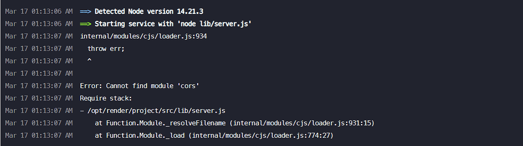 Cannot find module 'cors' Errror? - Render Cannot find module 'cors' Errror? - Render