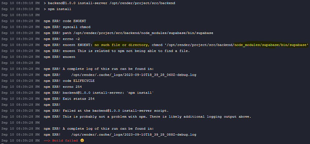 Issues installing supabase packages - Render Issues installing supabase packages - Render
