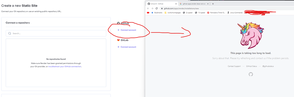 Error connecting Github account - Render