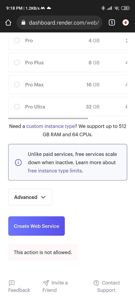 This action is not allowed - Render