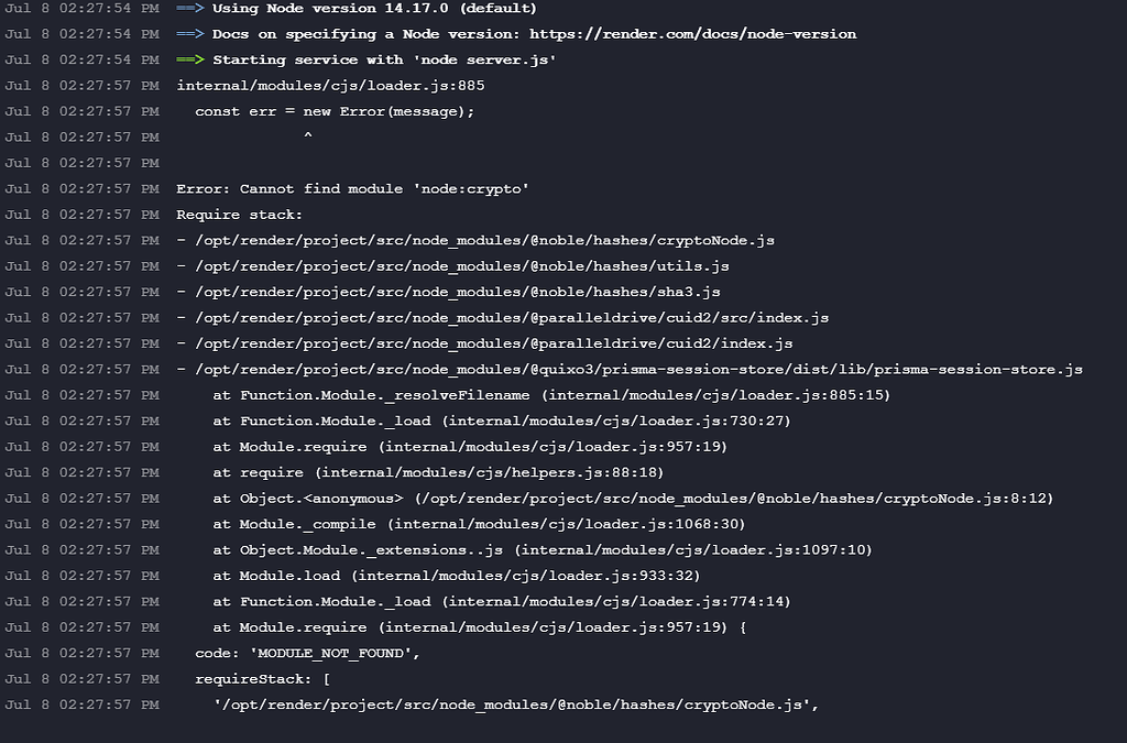 Issue on deploying after successfull build Express app - Render Issue on deploying after successfull build Express app - Render