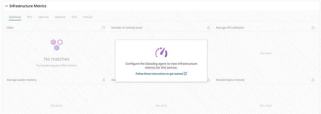 Infrastructure metrics missing with datadog render-sample - Render