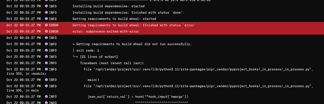 Exited with status 1 while building your code. (Unable to Deploy my streamlit app) - Render