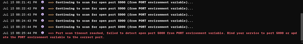 Deploy AdonisJS app ==> Continuing to scan for open port - Render