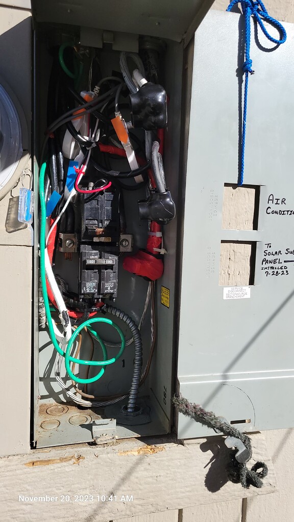 40 Amp AC & 90 Amp Main breakers in meter panel on outside of house (at ...