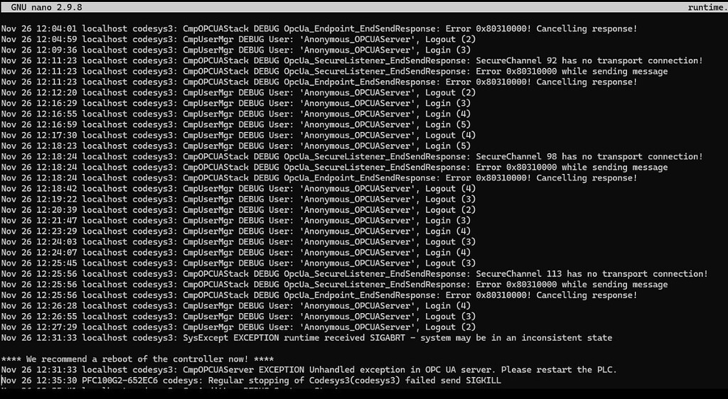 Opc Server Pfc100 Crash Codesys Wago Open Source Community