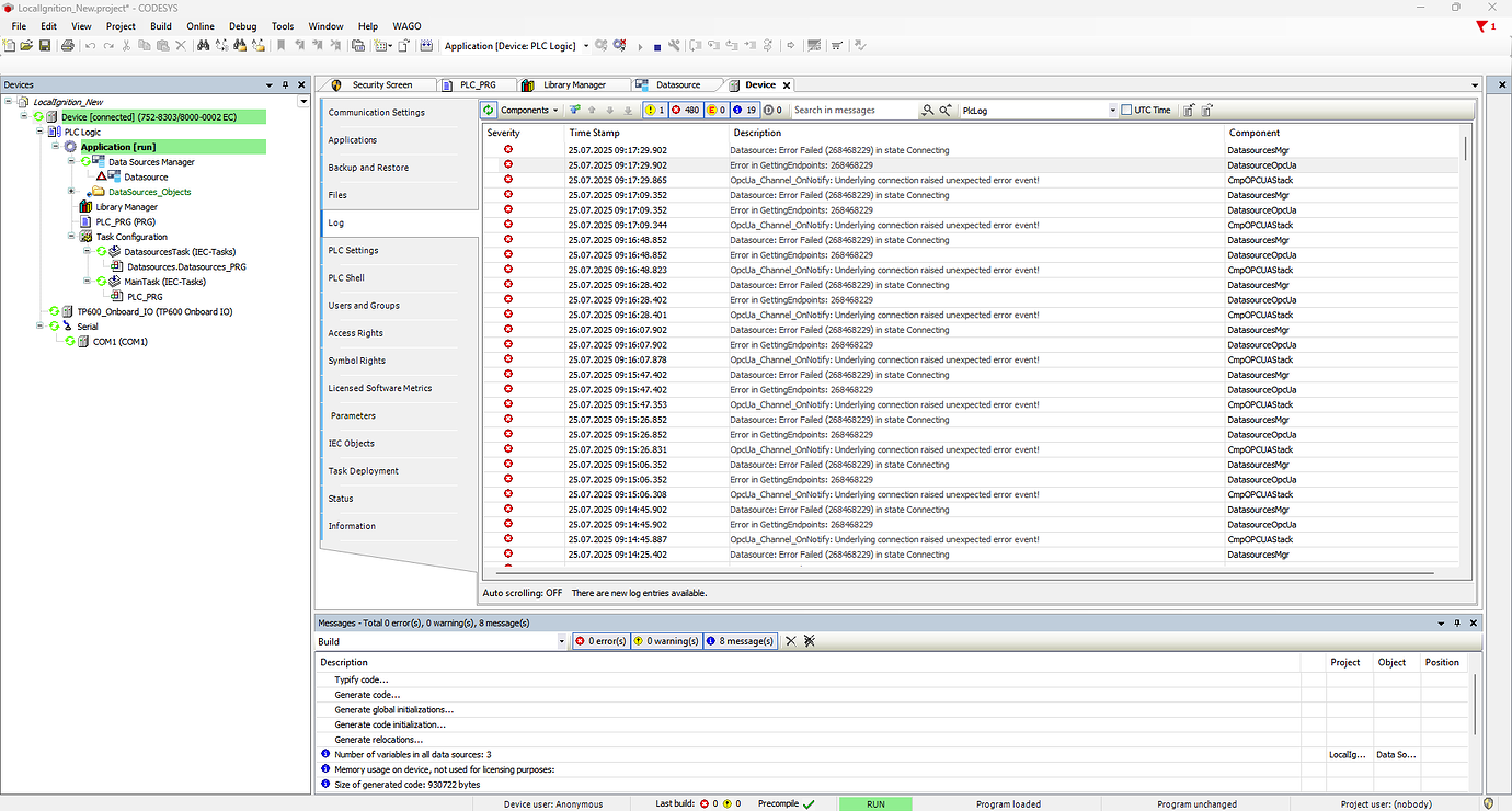 OPCUA Datasource setup in codesys Error in OPC UA call BadCommunicationError - CODESYS - WAGO ...