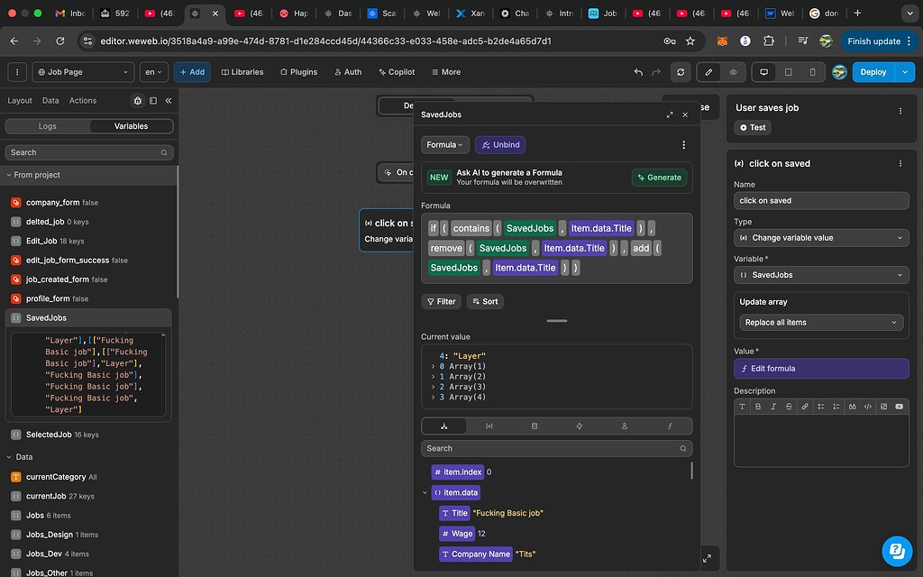 Add And Remove Item From Variable Array As Video Says It Would Ask Us Anything Weweb Community