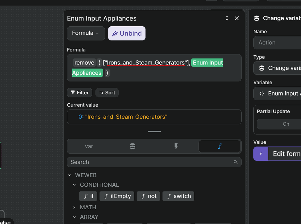 How to get the value which isn't removed when removing from an array? - Ask us anything - WeWeb ...