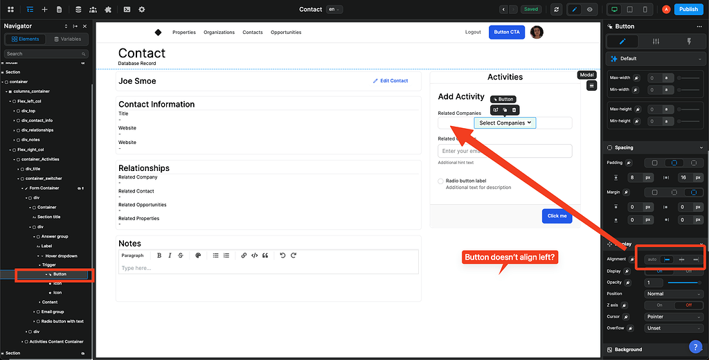 Bug? button doesn't align properly in hover dropdown component - Ask us anything - WeWeb Community