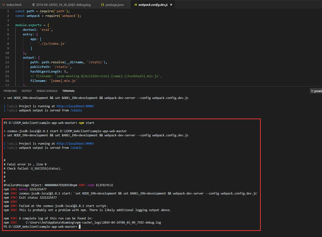Failed to run demo Sample-app-web - Web - Zoom Developer Forum