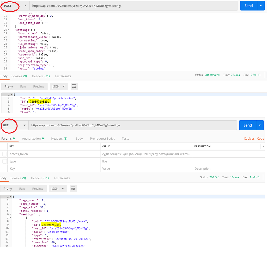 Help me - Method Post and Method Get (List all Meetings) - API and Webhooks - Zoom Developer Forum