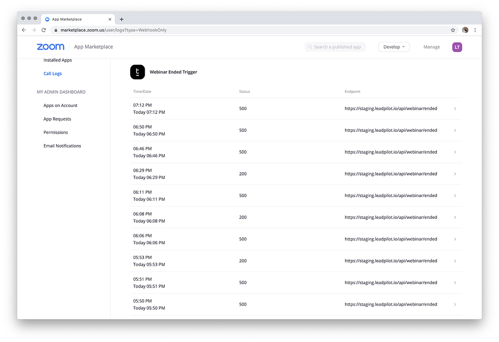 Webhook event 'webinar.ended' continuing to return 500 error - API and Webhooks - Zoom Developer ...