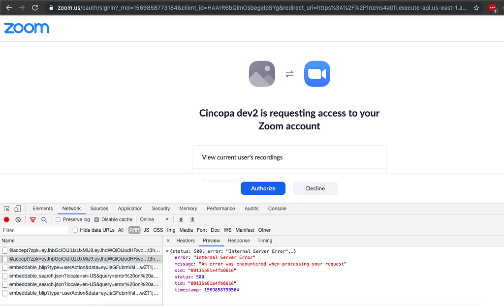 Error on OAuth app - API and Webhooks - Zoom Developer Forum