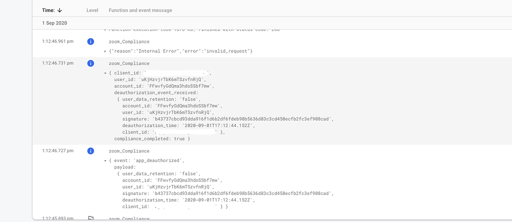 “invalid_request" in Compliance API - API and Webhooks - Zoom Developer Forum