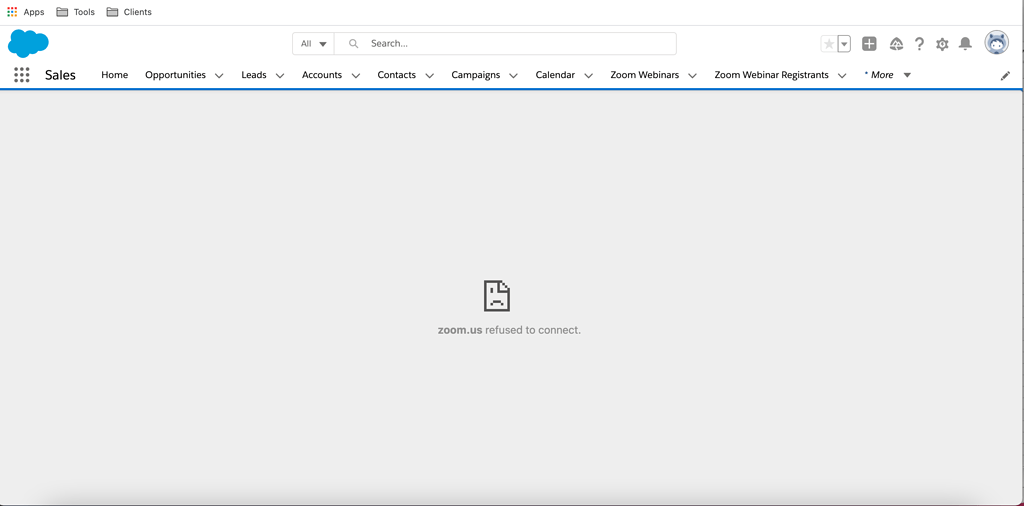 Salesforce integration. Start Webinar from Salesforce. Iframe error ...