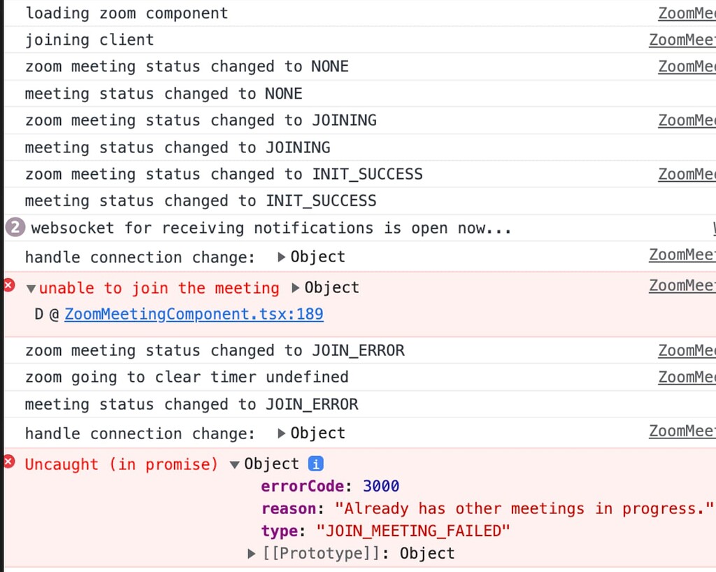 Randomly Getting "Already has other meetings in progress" Error - Web - Zoom Developer Forum