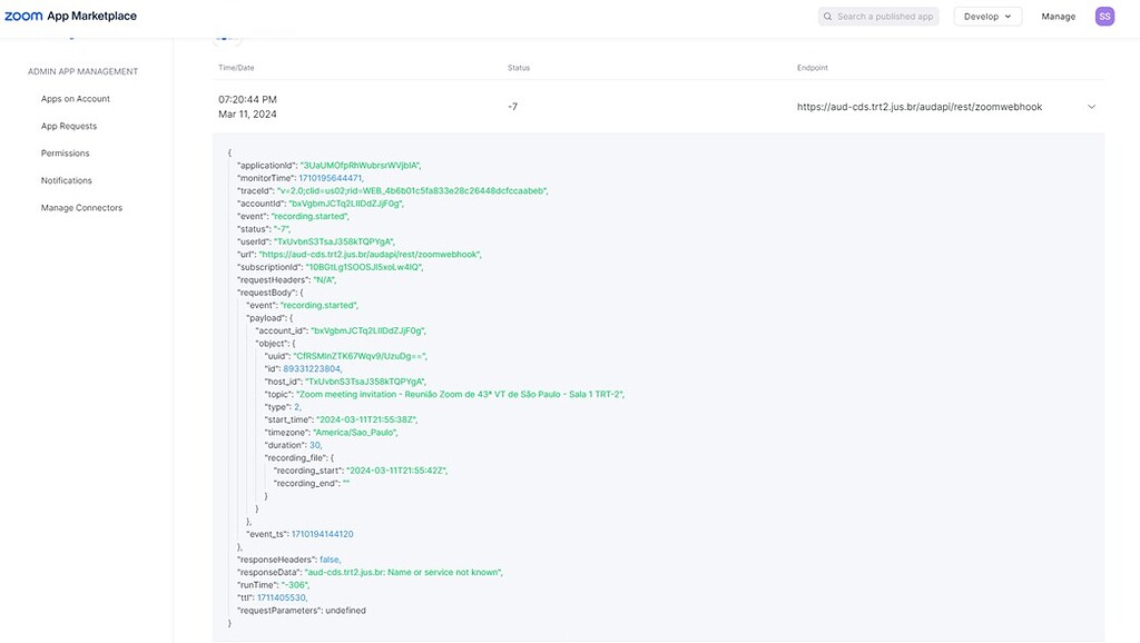 Error Status -7 - Webinars - Zoom Developer Forum