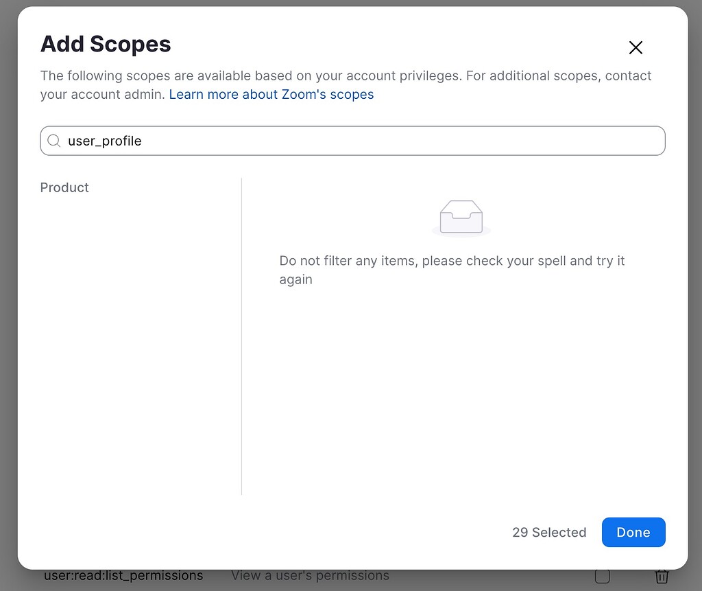 Zoom scopes mismatch - Zoom Apps - Zoom Developer Forum