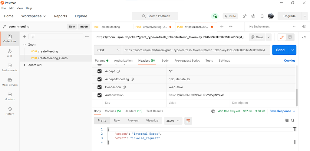 Postman and Zoom api refresh token - API and Webhooks - Zoom Developer Forum