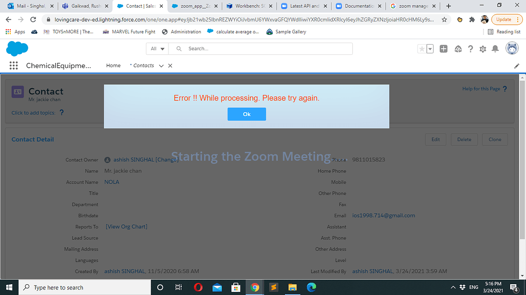 Salesforce Zoom Integration Error - API and Webhooks - Zoom Developer Forum