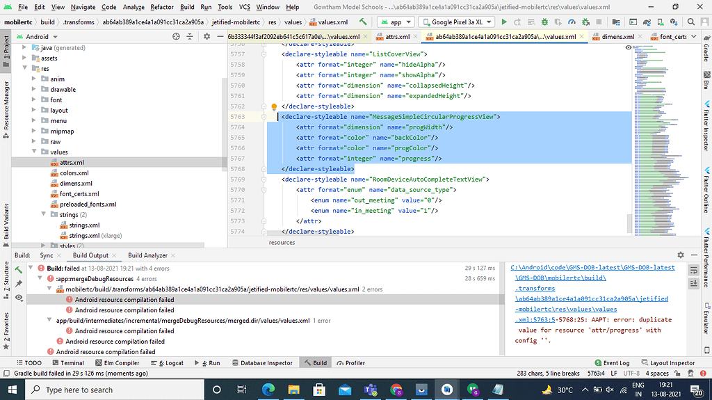 Error: duplicate value for resource ‘attr/progress’ with config ” - Android - Zoom Developer Forum