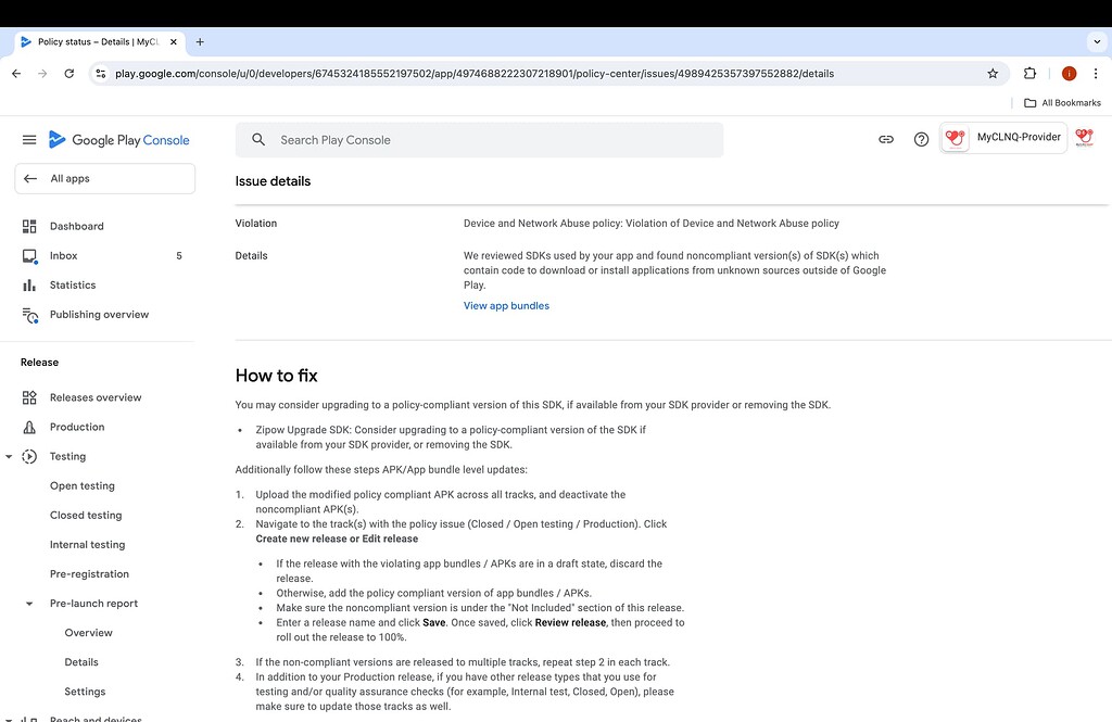 Android app is getting rejected by playstore in review => Zipow Upgrade SDK: Consider upgrading ...