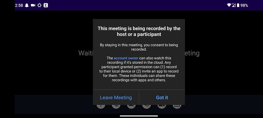 How to handle this meeting is beign recorded popup in custom ui ...