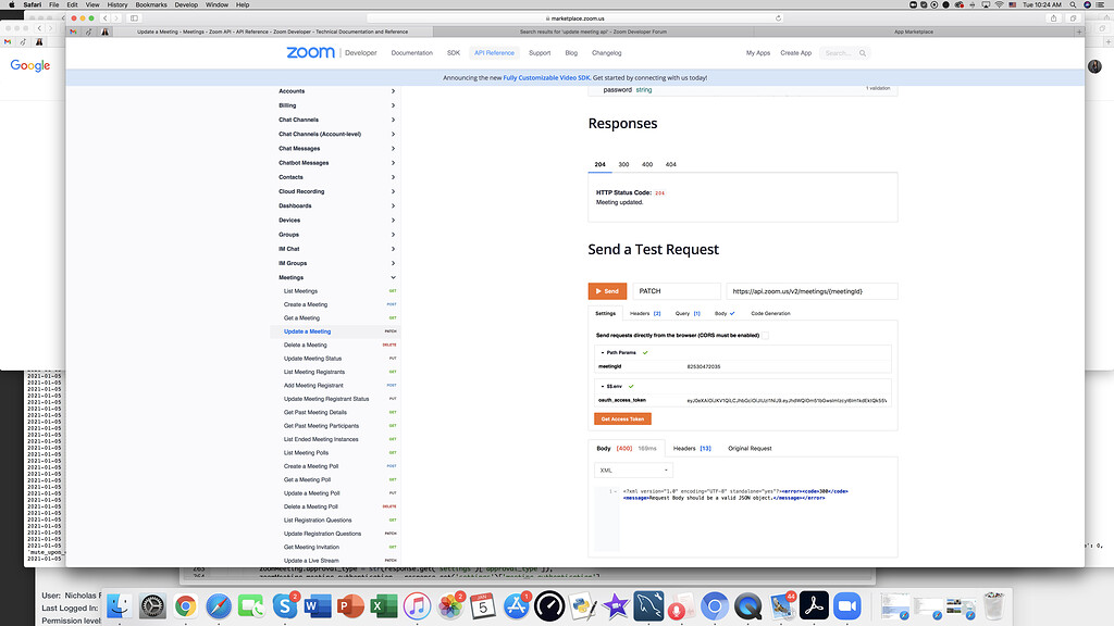 Update Meeting API returns a 400 response - request body is not a valid JSON object - API and ...