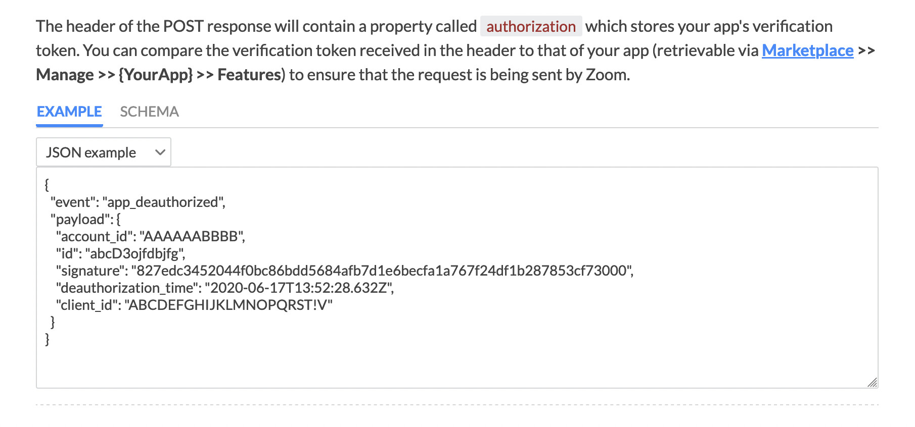 Deauthorization webhook documentation errors - Zoom Apps - Zoom Developer Forum
