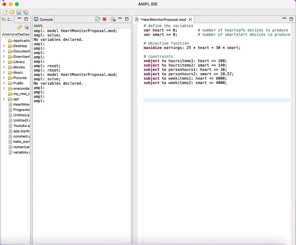 No variables declared - how can I get rid of this message and solve? - Support - AMPL Discourse