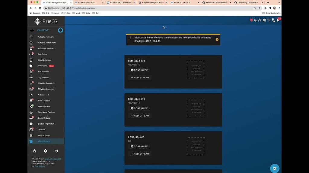 Video stream keep refreshing and cannot setup stream - BlueOS - Blue Robotics Community Forums