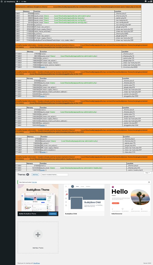 Errors installing buddy theme - Support - Local Community