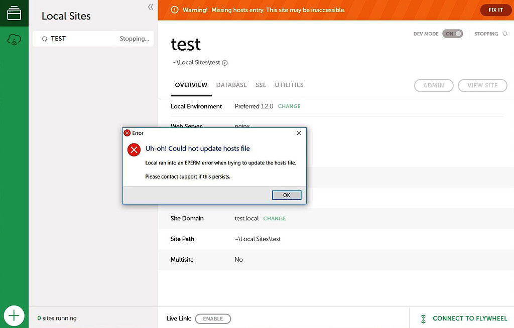 Cannot update hosts file on Windows, EPERM error - Support - Local ...