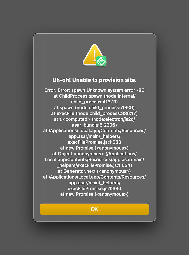 Unable to provision site on a freshly installed macOS - Archived Support - Local Community