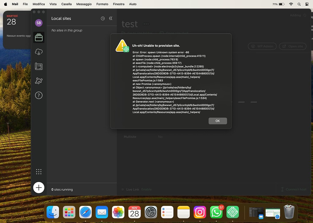 Unable to provision site local - Support - Local Community