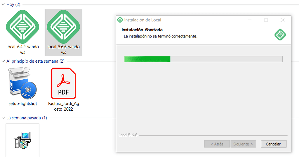 Installation aborted -Installation did not finish correctly - Support ...
