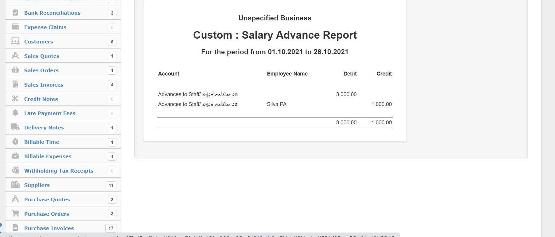 Custom report: employee advance - Manager Forum
