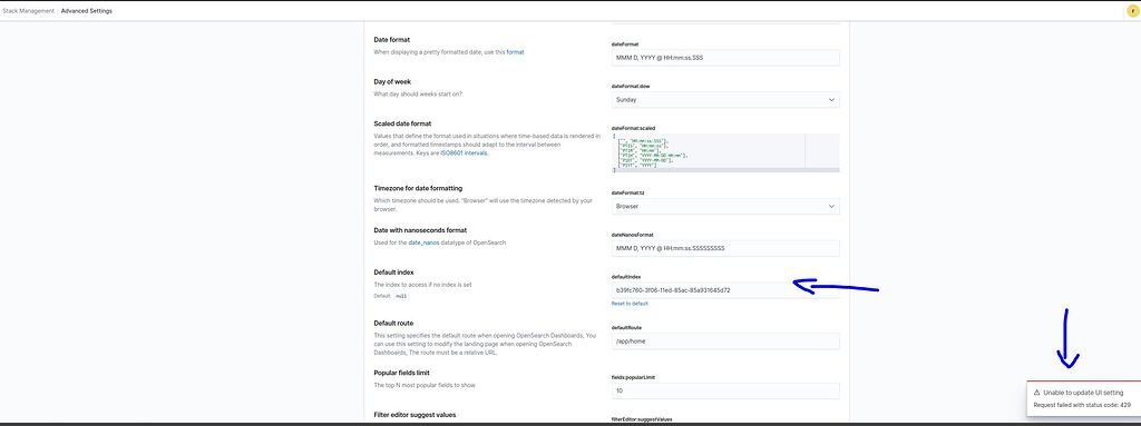 Unable To Update Ui Setting Opensearch Opensearch