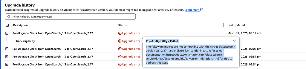 Upgrading OpenSearch cluster on aws from Elasticsearch 6.8 OSS to OpenSearch 1.3 and 2.17 ...