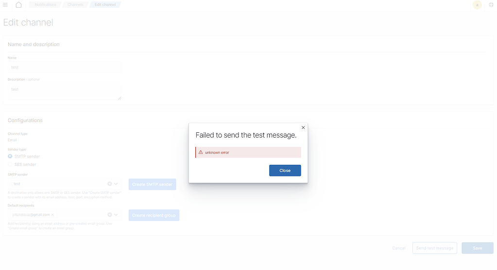 Notifications channels - Failed to send the test message - unknown ...