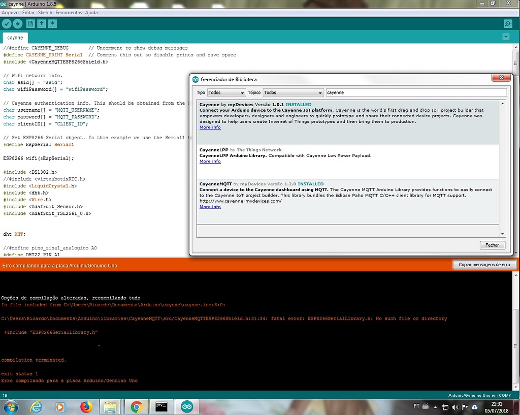 Problemas com Biblioteca - Helped - myDevices Cayenne Community