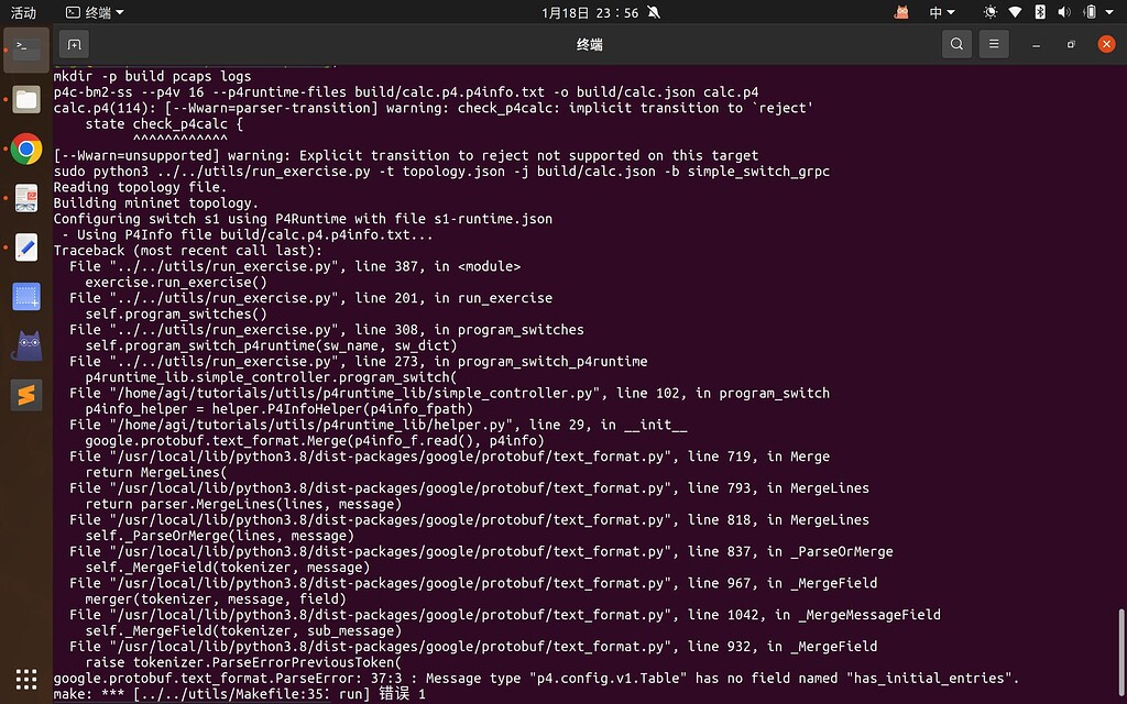 Compilation error upon doing calc exercise - Getting Started with P4 - P4 Programming Language